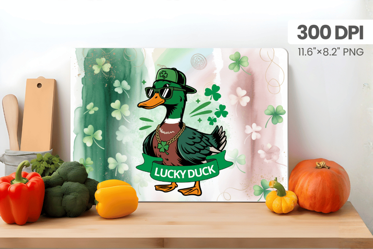 Lucky Duck Cute St Patrick’s Day Cutting Board PNG