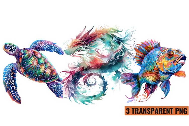 Watercolor Sea Animals Clipart , PNG