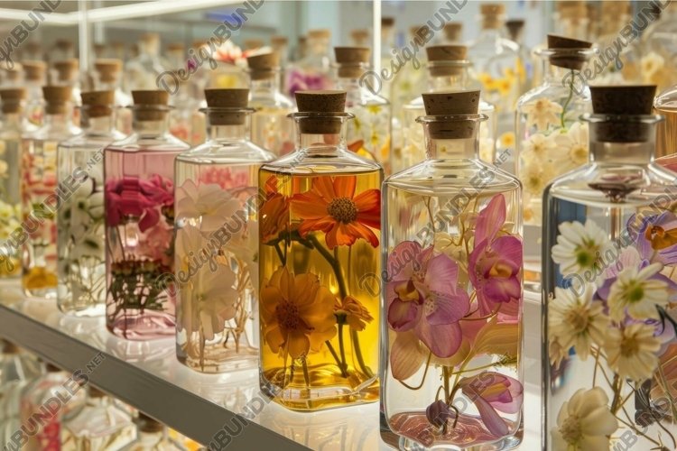 Artisanal botanical infused oils on display