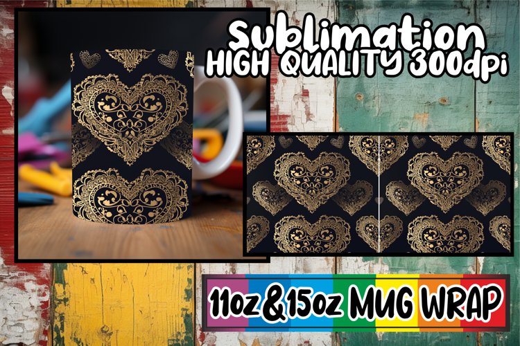 Heart Decorated Sublimation Mug - 11oz