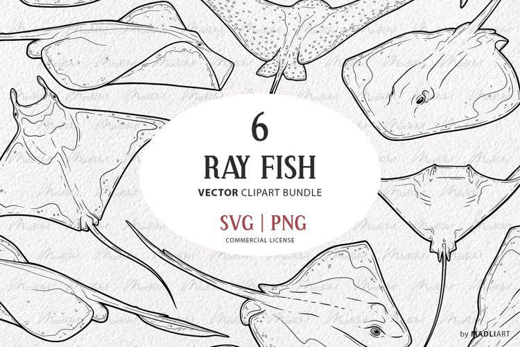 6 Ray Fish Vector Clipart. Stingray, Manta Ray SVG Outline
