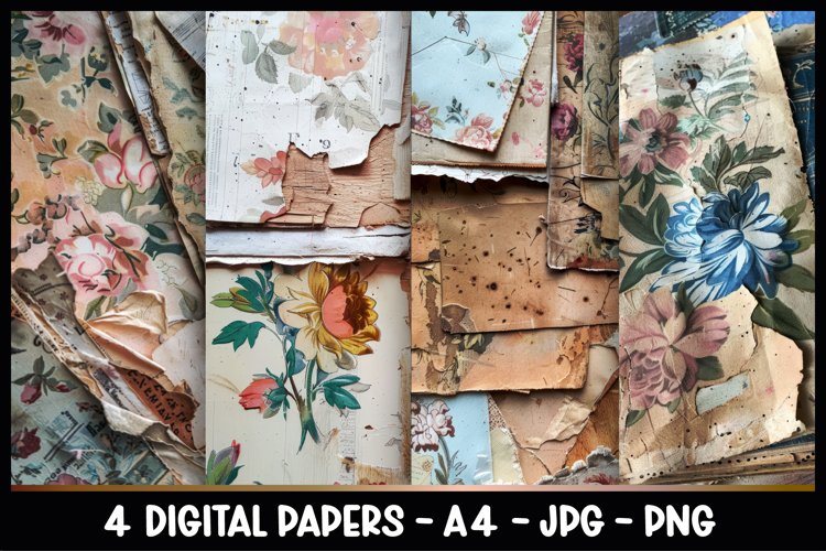4 Vintage Digital Papers I Junk Journal Page (3711521)
