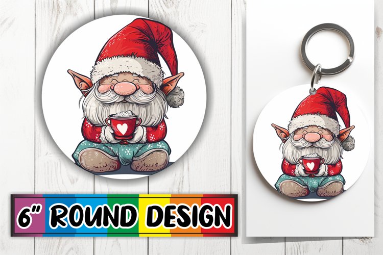 Christmas Gnome Round Keychain Design Watercolor