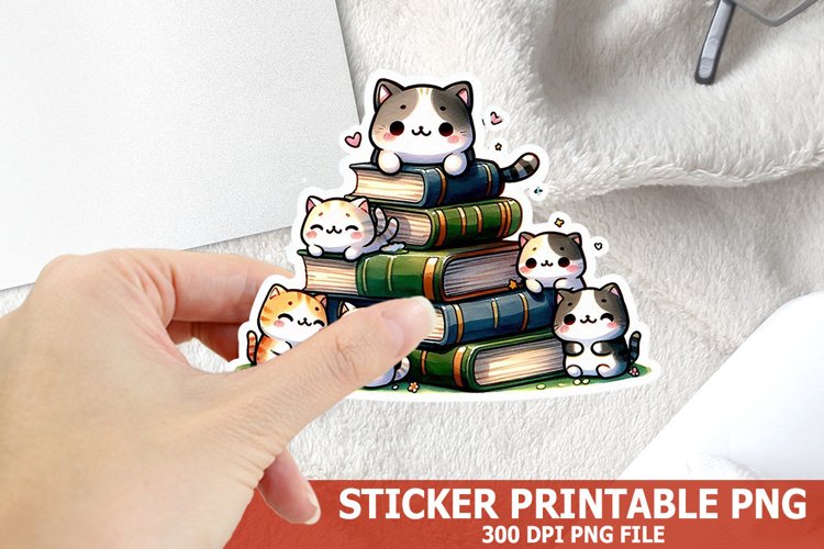 Cute Cat on A Stack of Books Sticker