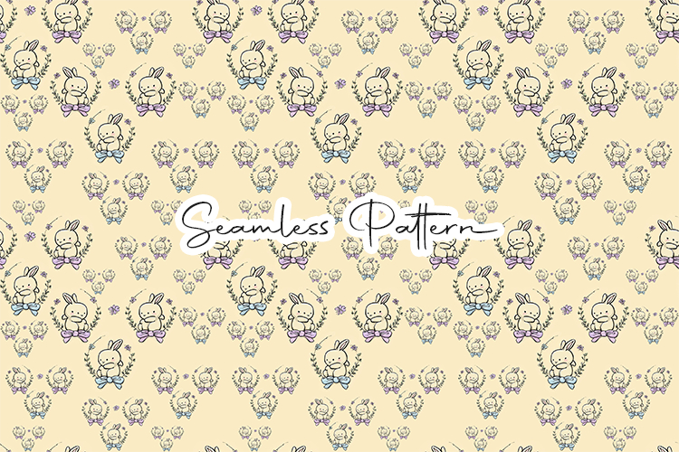 Cute Floral Bunny Easter Seamless Pattern (6647176)