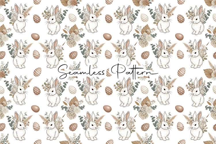 Boho Bunny Easter Eggs Seamless Pattern