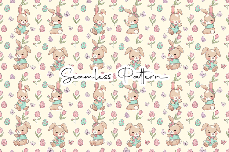 Cute Bunny Floral Easter Seamless Pattern (6645370)