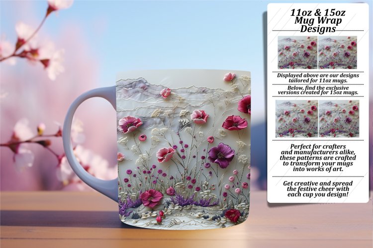 Elegant Embroidered Flower Mug Design - Spring Edition