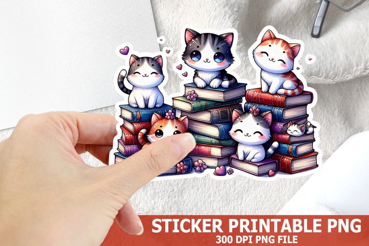 Cute Cat on A Stack of Books Sticker
