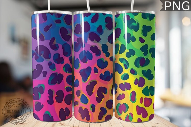 Rainbow Leopard Print Tumbler Wrap - High Quality 300 Dpi