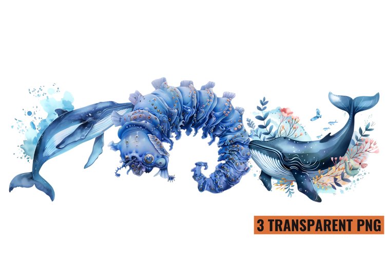 Watercolor Sea Animals Clipart , PNG