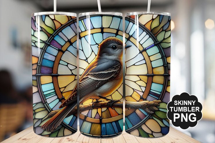 Eastern Phoebe Single Bird Stained Glass - Tumble Design