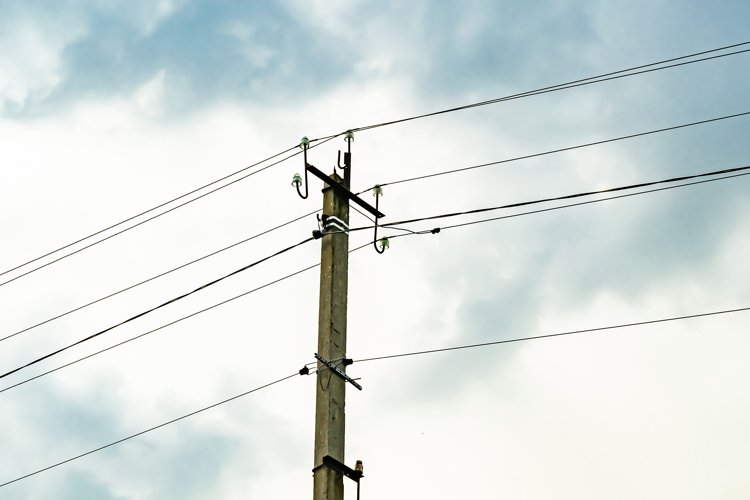 Power electric pole with line wire on coloured background