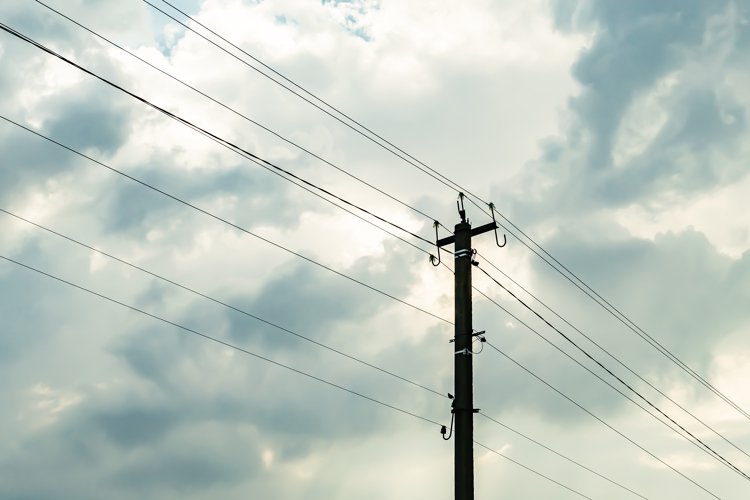 Power electric pole with line wire on coloured background