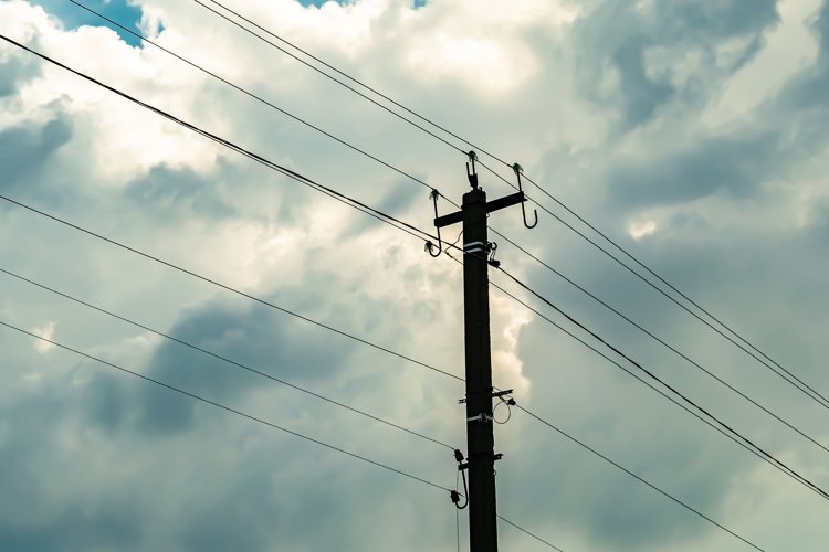 Power electric pole with line wire on coloured background