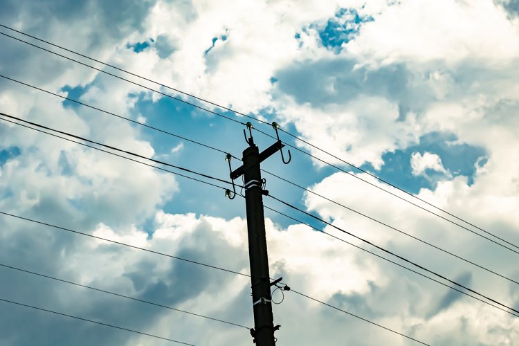Power electric pole with line wire on coloured background