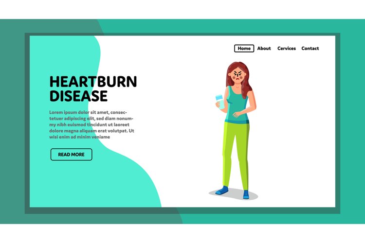 Heartburn Disease Suffering Young Woman Vector