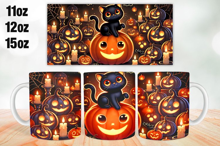 Halloween Cat Mug Wrap Sublimation 11oz, 12oz, (4438454)