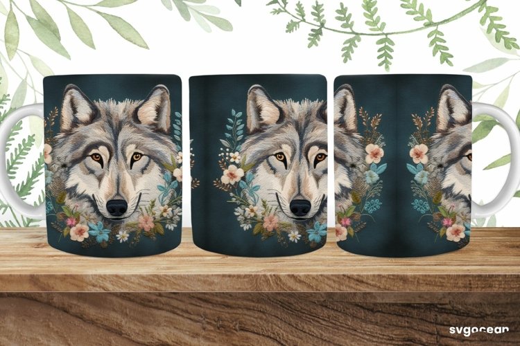 Embroidery Wolf Mug | 11 oz | Sublimation