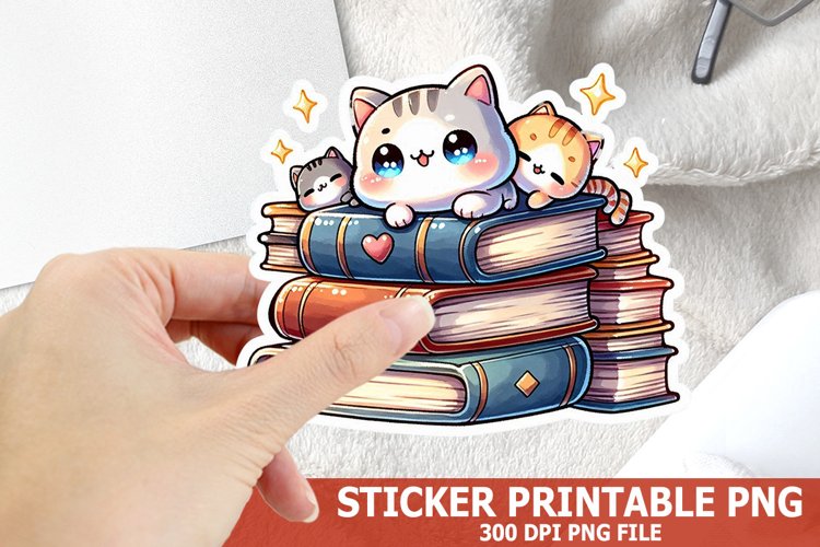 Cute Cat on A Stack of Books Sticker