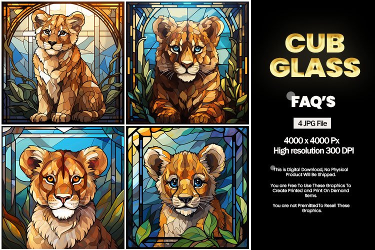 Cub Stained Glass Square Coaster - 04 Variations (2975220)