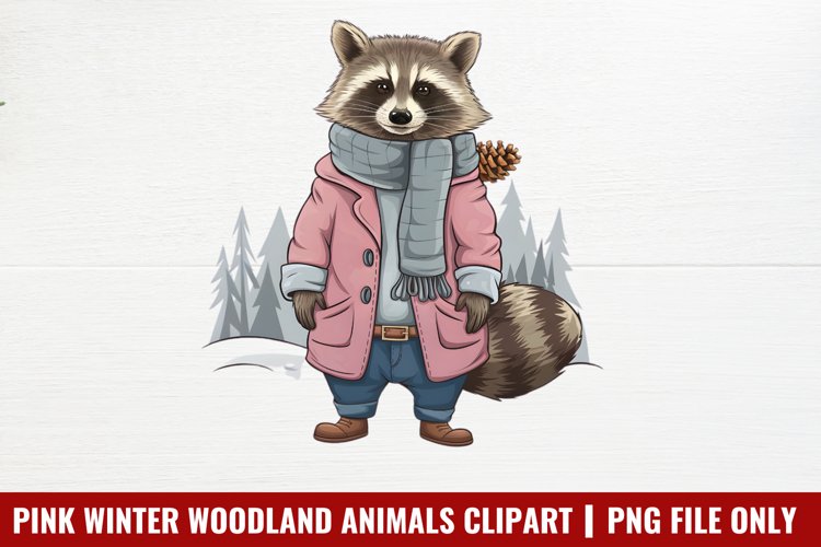 Pink Winter Woodland Animals Clipart PNG (4805165)