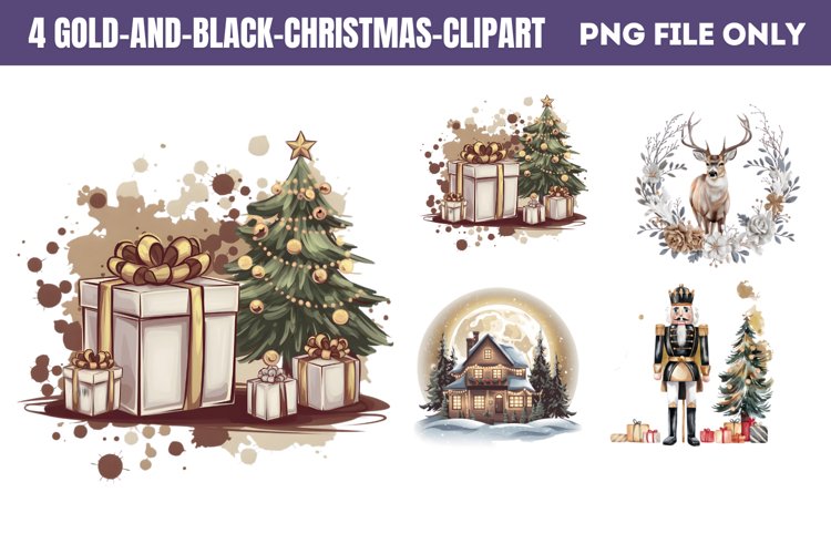 Gold and Black Christmas Clipart PNG (4768712)