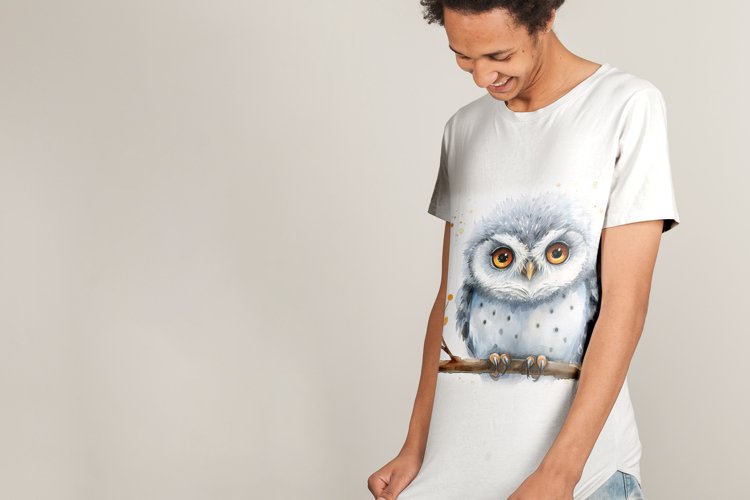 Cute Screech Owl Bird Baby Watercolor Handmade (3228695)