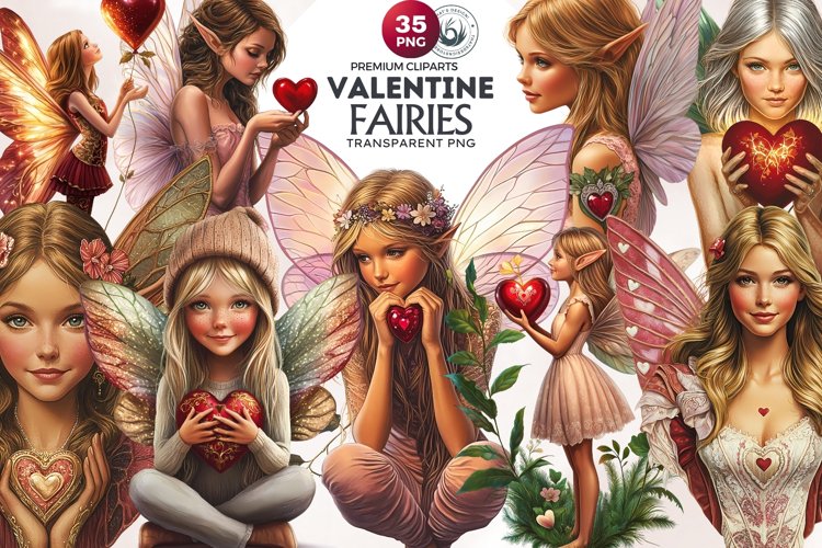 Valentine's Day Fairy Clipart Set, Valentines day PNG,Love