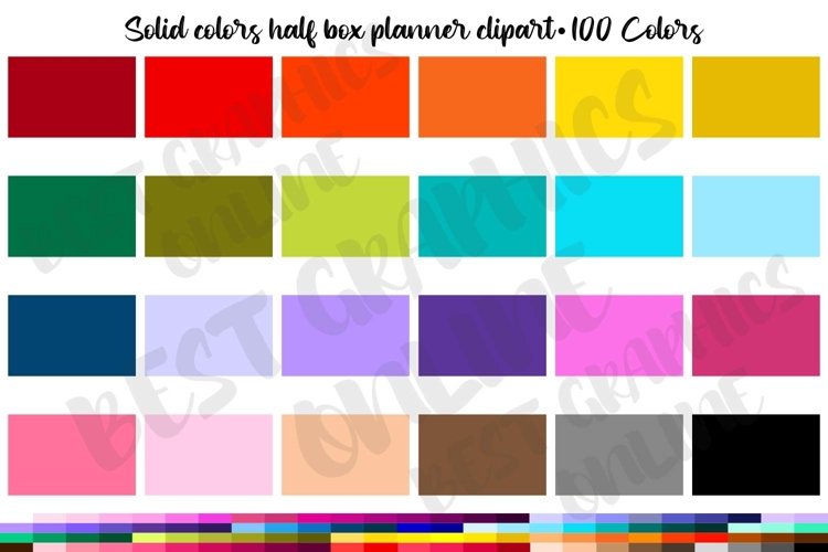 100 Solid colors half box planner clipart, Printable sticker