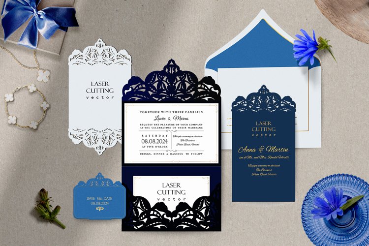 Laser cut Wedding Invitation. Vector. EPS (2193201)