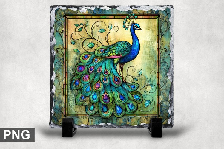 Stained Glass Peacock - Square Sublimation Slate Design