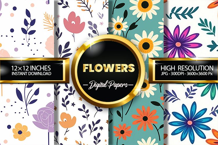 Flowers Digital Papers - 04 Variations (2988409)