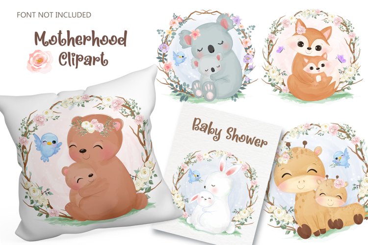 Cute Mom & Baby Animals Clipart Set (1271696) | Illustrations | Design ...