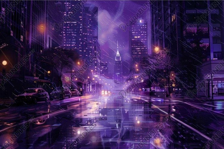 Futuristic city nightscape with neon glow