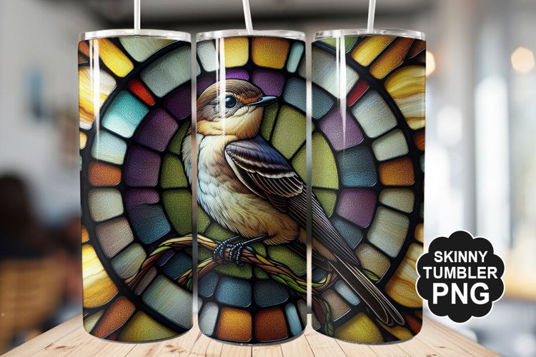 Eastern Phoebe Single Bird Stained Glass - Tumble Design