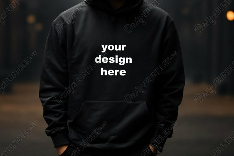 black Hoodie Mockup Hooded Sweatshirt Mock Up Flat (3179202)