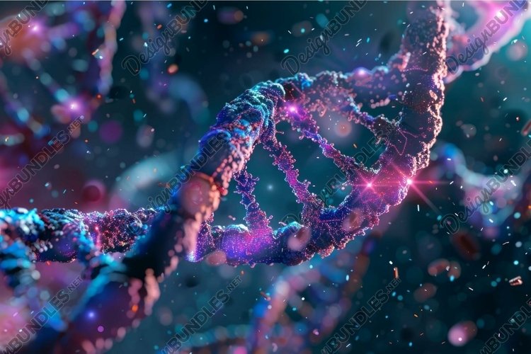 Vibrant dna strand in 3d render