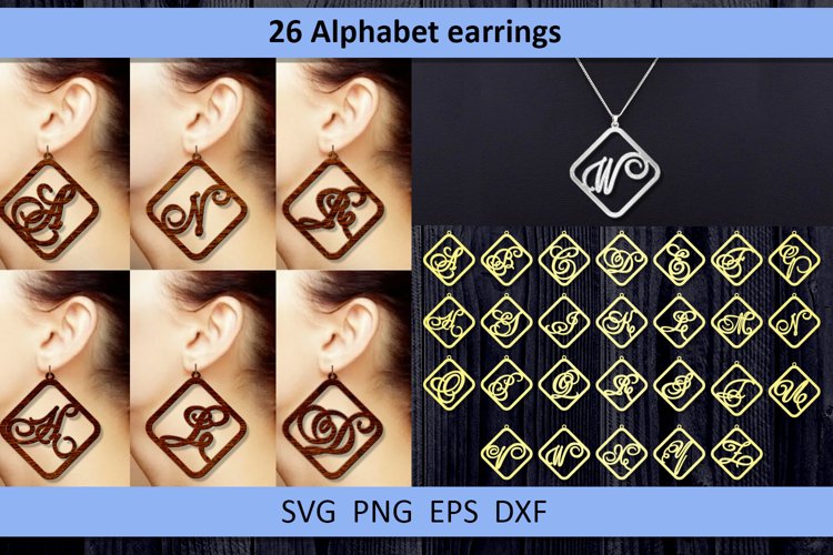 26 Leather earring svg Alphabet earrings Necklace (436270)