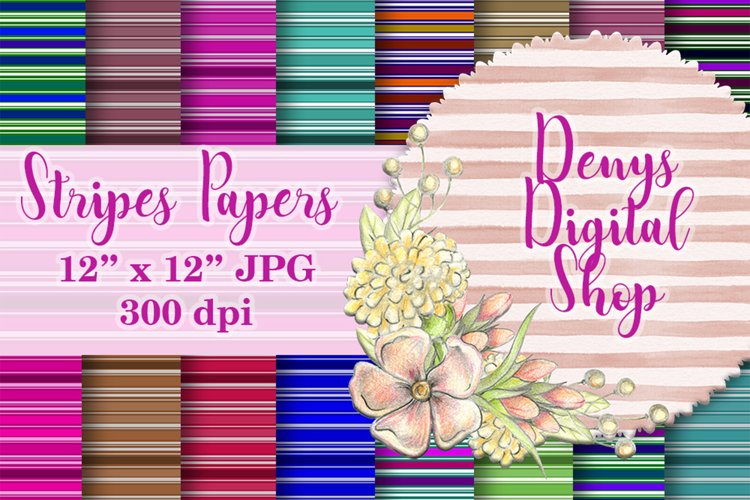 Striped Digital Paper Pack, Stripes Background,Color,sale