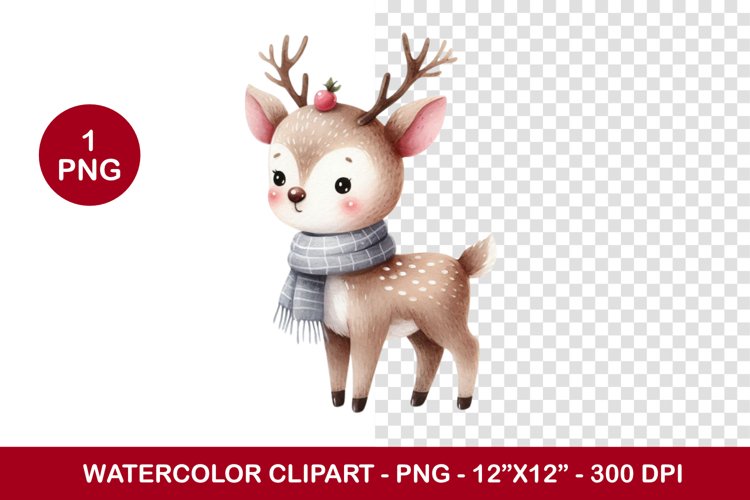 png watercolor clipart - christmas reindeer (4904376)