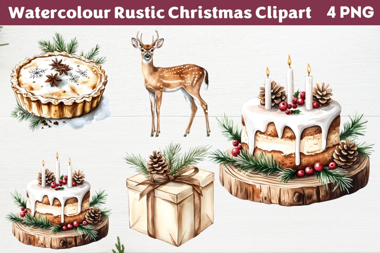 Watercolour Rustic Christmas Clipart PNG (4675387)