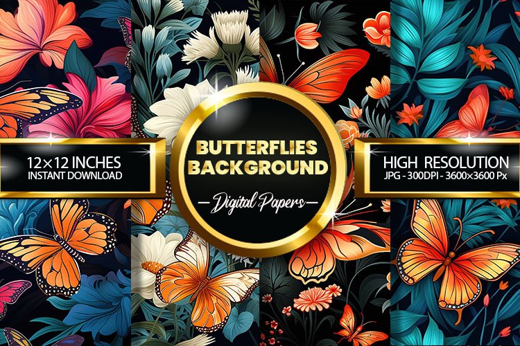 Butterflies Background Digital Papers - 04 (2989689)