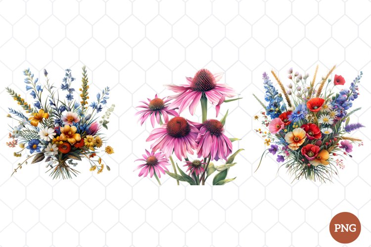 Wall Art Set Watercolor Wildflowers Clipart