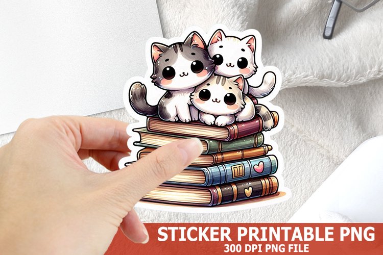 Cute Cat on A Stack of Books Sticker