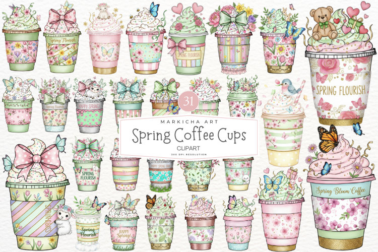 Spring Coffee Cups Clipart