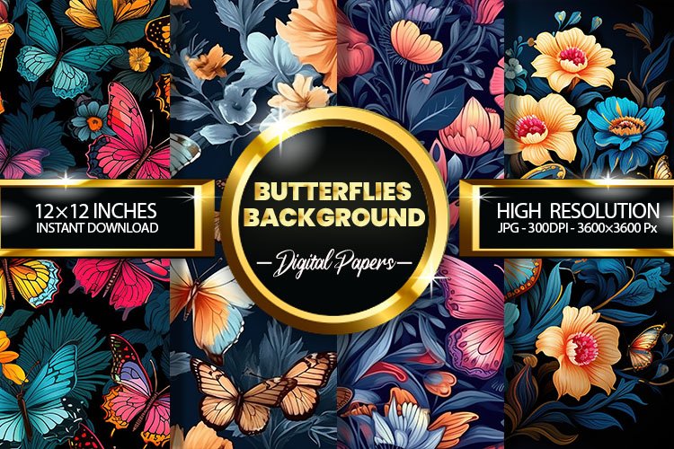 Butterflies Background Digital Papers - 04 (2989691)