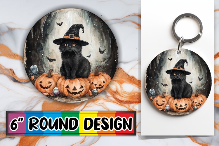 Cute Halloween Cat Round Design for Autumn Sublimation