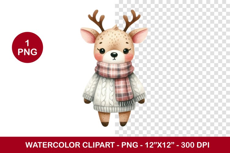 png watercolor clipart - christmas reindeer (4904377)