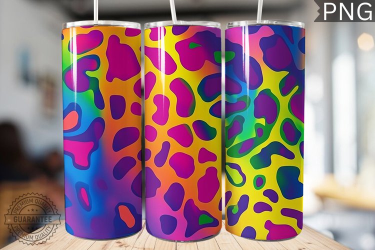 Rainbow Leopard Print Tumbler Wrap - High Quality 300 Dpi